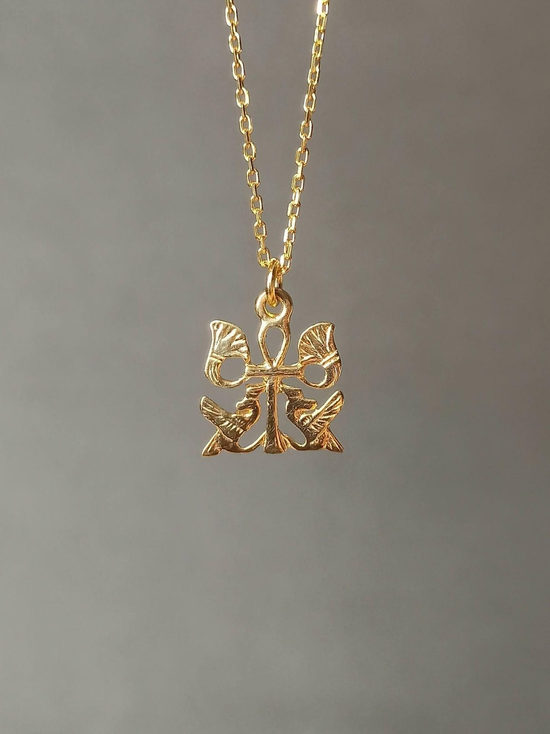 Gold Ankh Hieroglyph Necklace, Egyptian Lotus Pendant, Egyptian ...