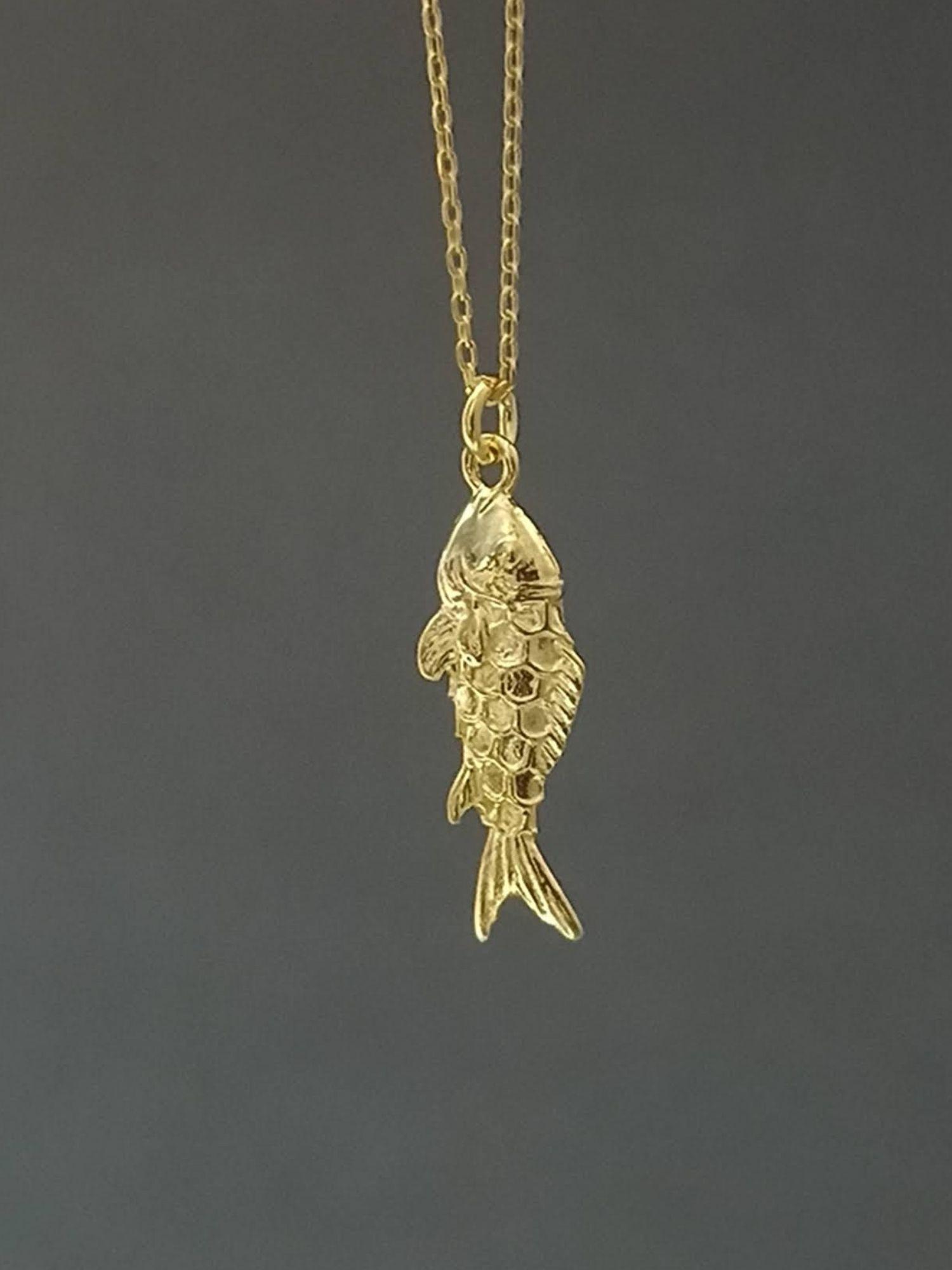 Gold Fish Necklace, 925k Sterling Silver Little Fish Pendant Charm ...