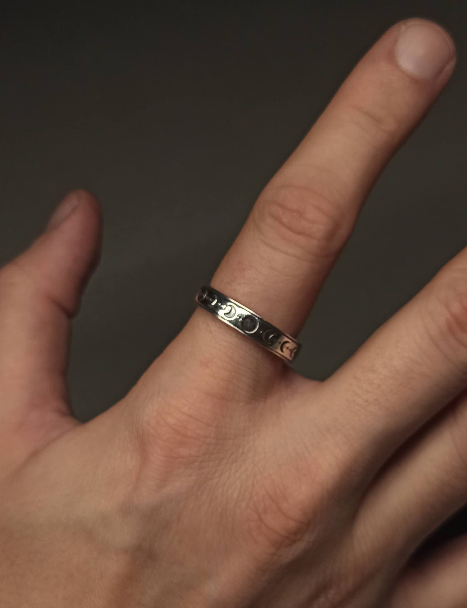 Lunar Cycles Adjustable Band Ring, Sterling Silver Engraved Moon Phases ...