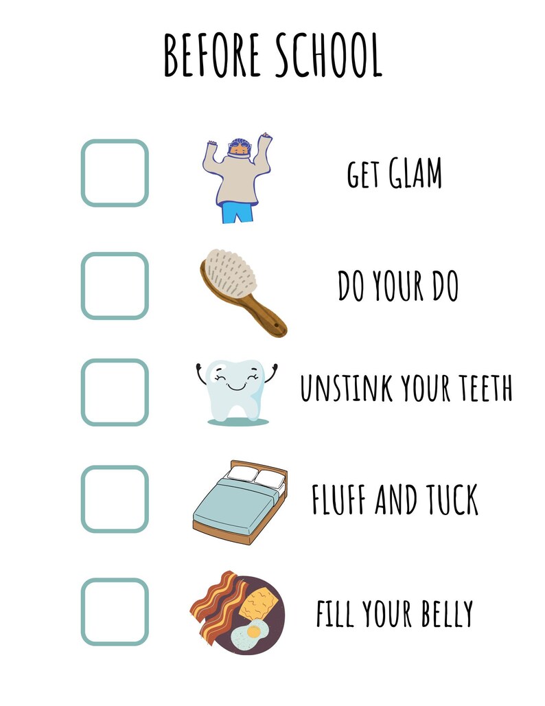 School Day Morning Chore Chart Get Ready for School Checklist Printable ...