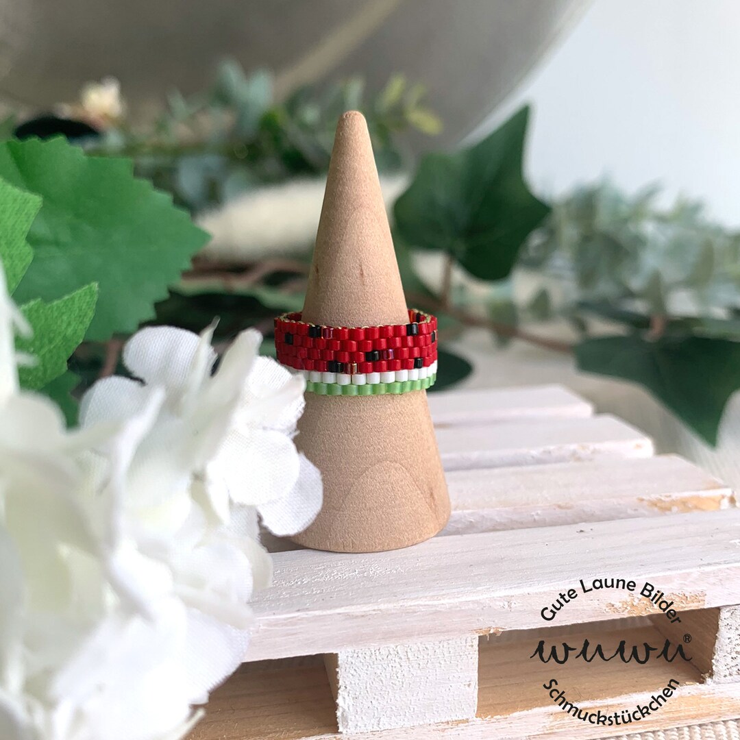 Watermelon Ring Made of Japanese Miyuki Glass Beads / Sewn / Flat ...