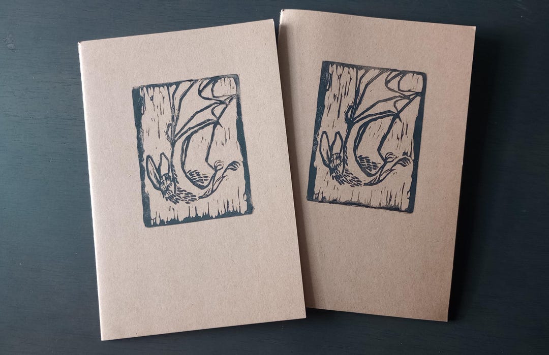 Bat Themed Lino-pressed Notebook - Etsy