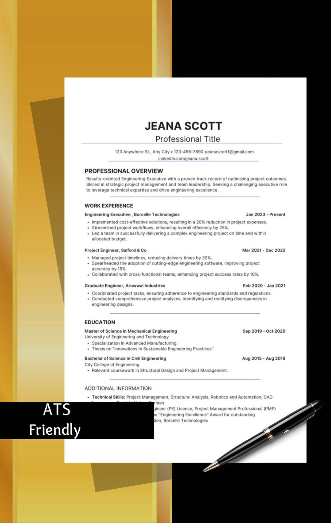 ATS Friendly Resume Template With Cover Letter & Reference Page ...