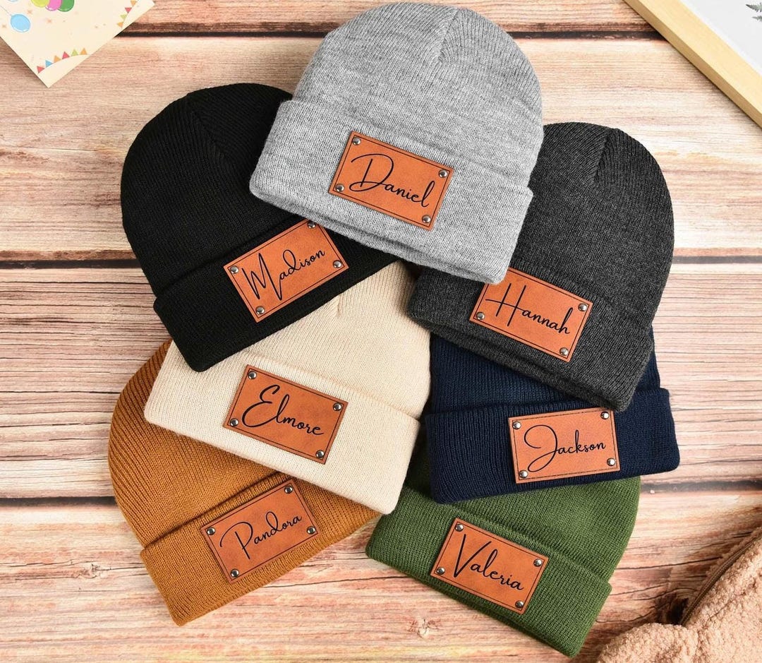 Newborn Baby Beanie With Names, Custom Leather Patch Beanies for Baby ...