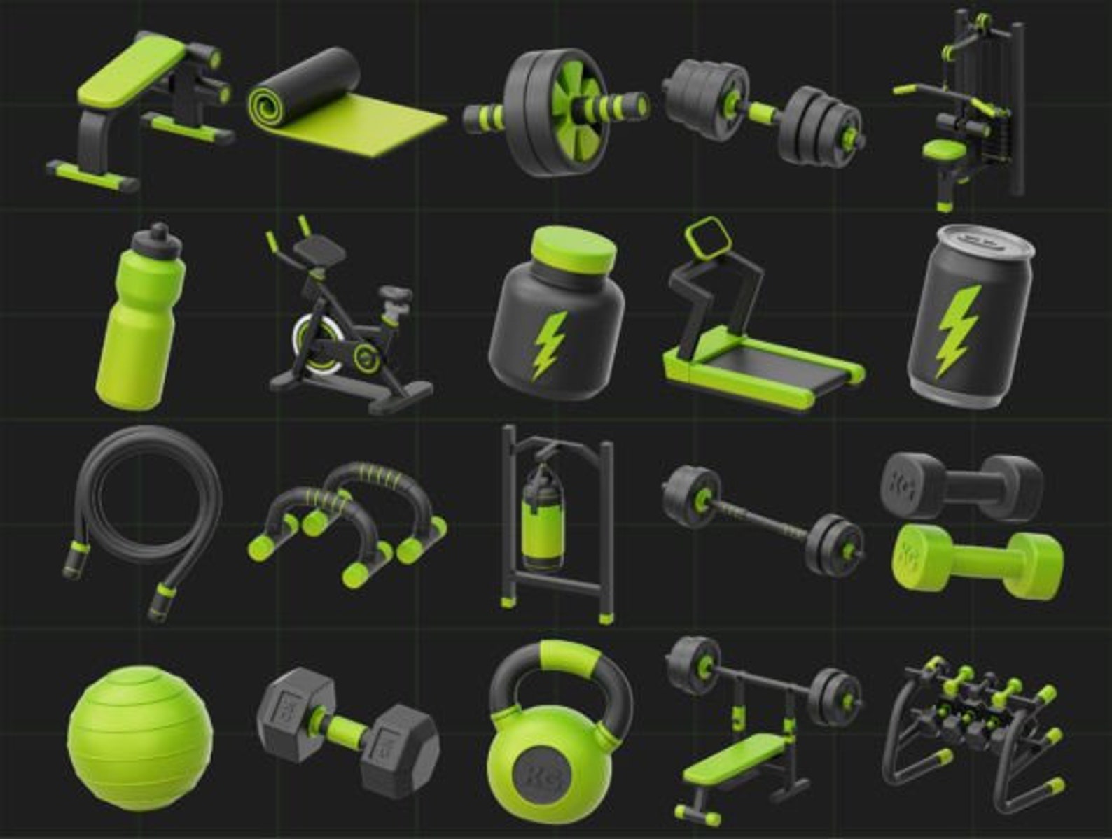 Fitness Equipment 3D Icons Pack - Etsy