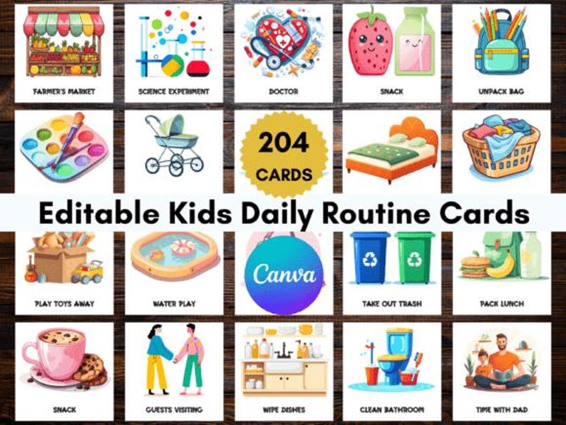 204 Editable Kids Daily Routine Cards - Etsy Canada