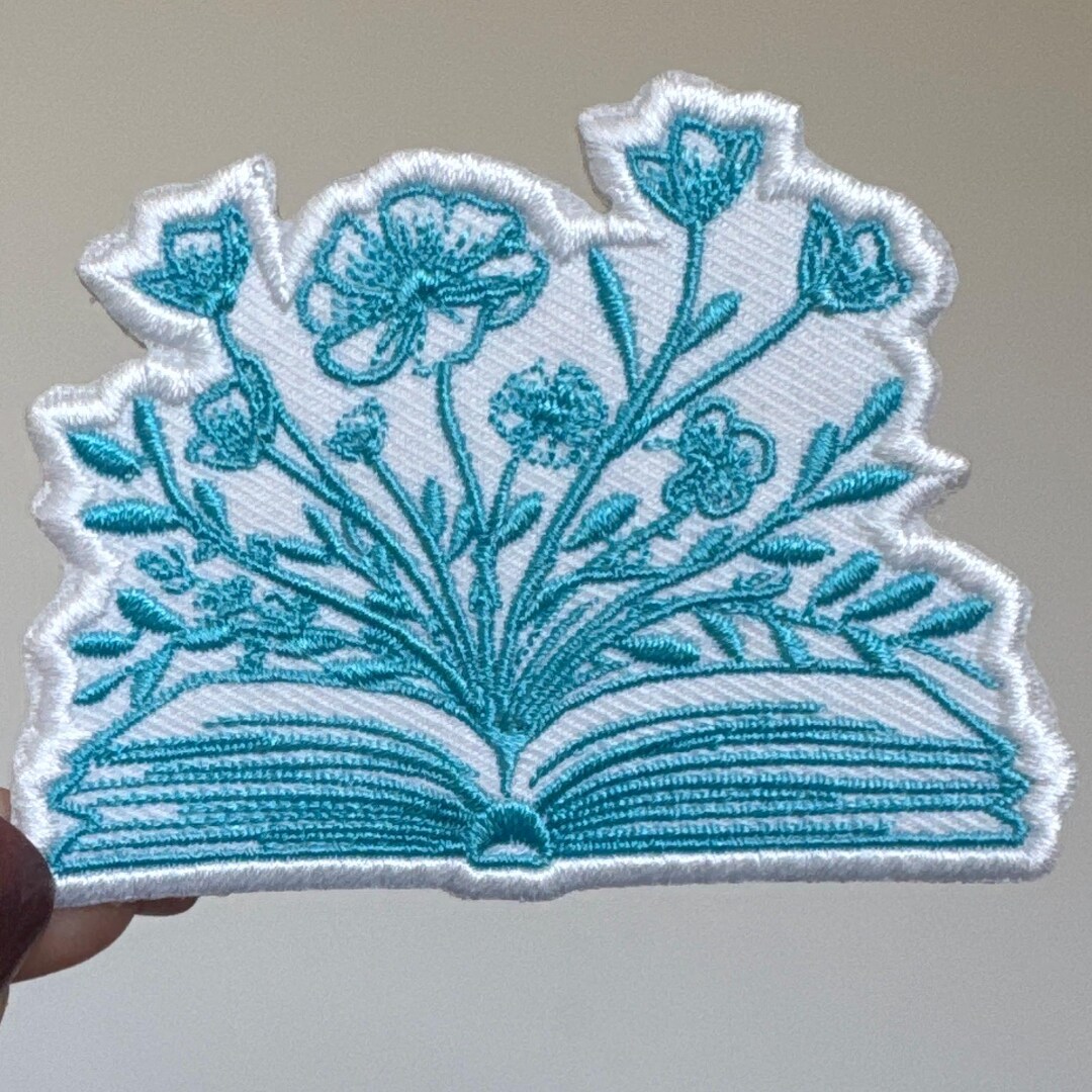 Blue Monochromatic Open Book Wildflowers Iron on Patch - Etsy