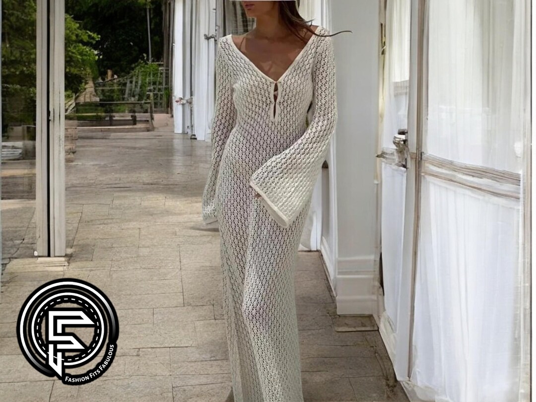 See Through Cover-ups Fashionable Hollow-out Dress Long Sleeve Clothing ...