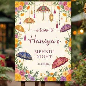 Mehndi Night Welcome Sign | Floral Umbrella Wedding Board - Etsy