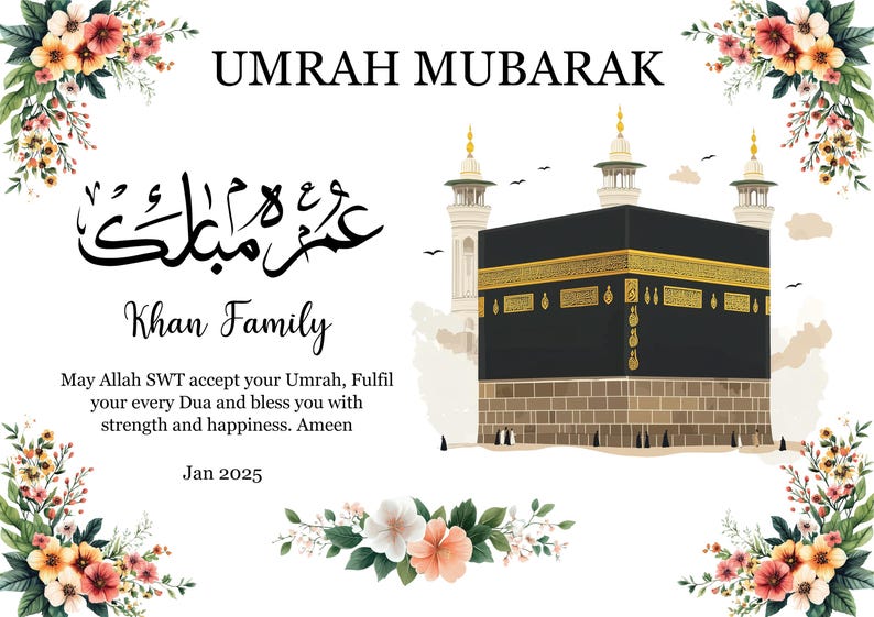 Personalized Umrah Mubarak Acrylic Plaque: Floral Islamic Gift - Etsy