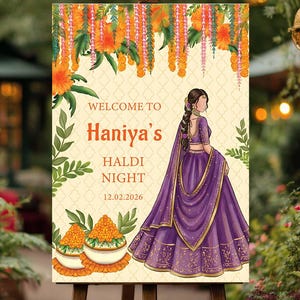 Haldi Night Welcome Sign | Purple Floral Board - Etsy