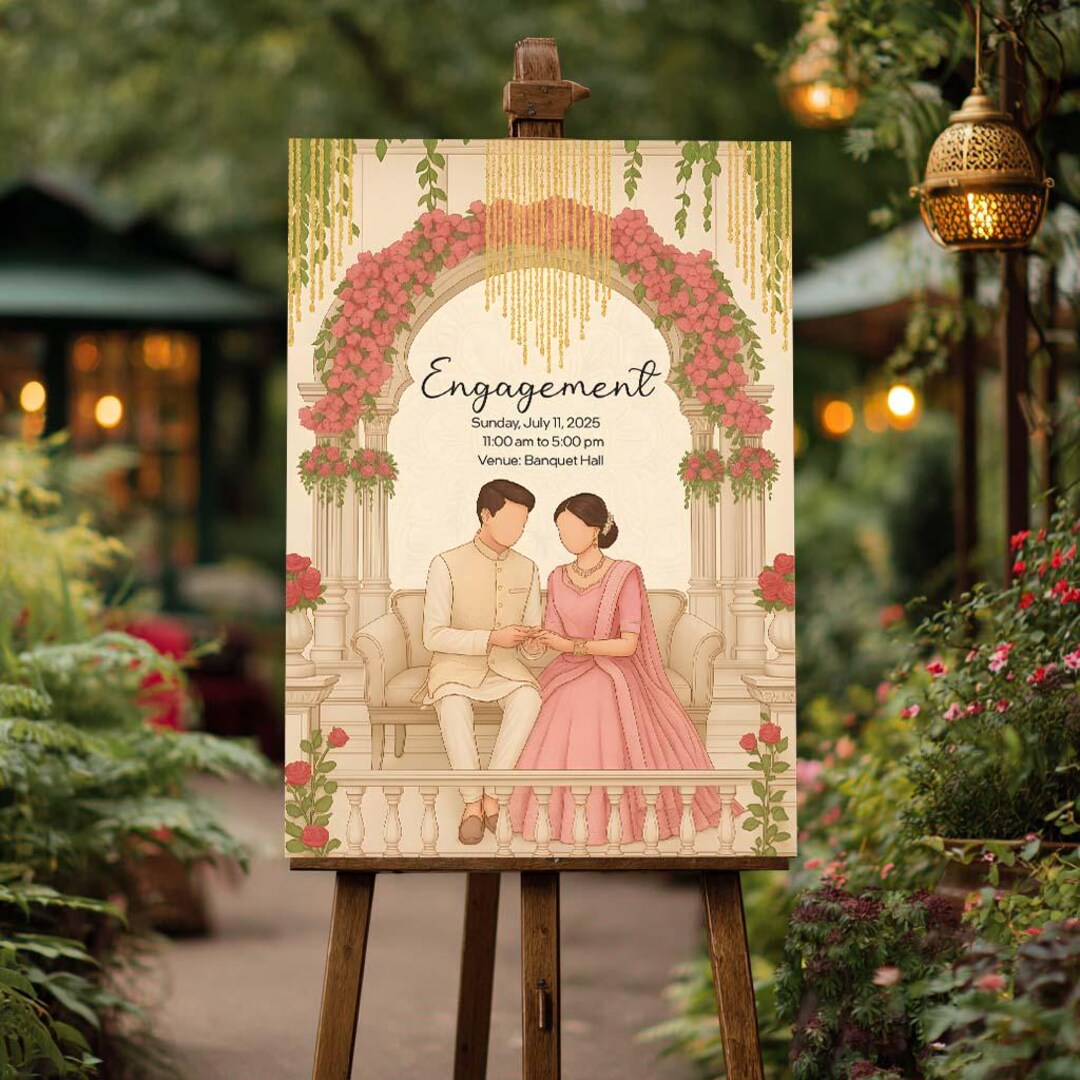 Custom Couple Portrait Engagement Welcome Sign: Floral Gold Theme - Etsy