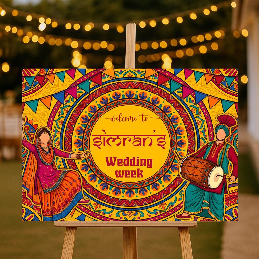 Wedding Week Welcome Sign | Punjabi Folk Art Shaadi Decor Colorful ...