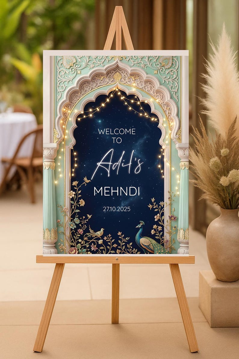 Peacock Mehndi Welcome Sign | Wedding Entrance Board - Etsy