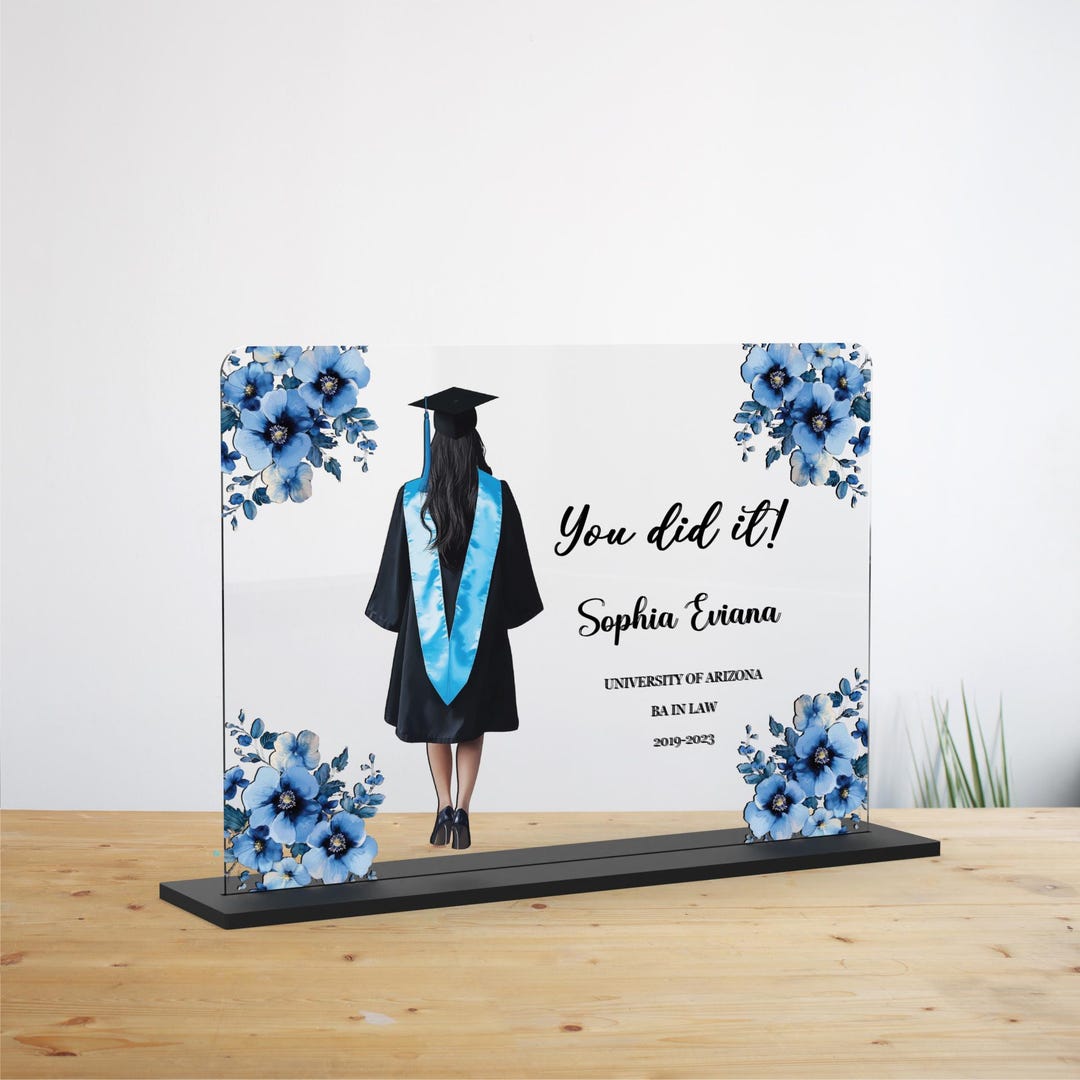 Personalized Graduation Plaque: Blue Floral Acrylic Keepsake, Class of ...