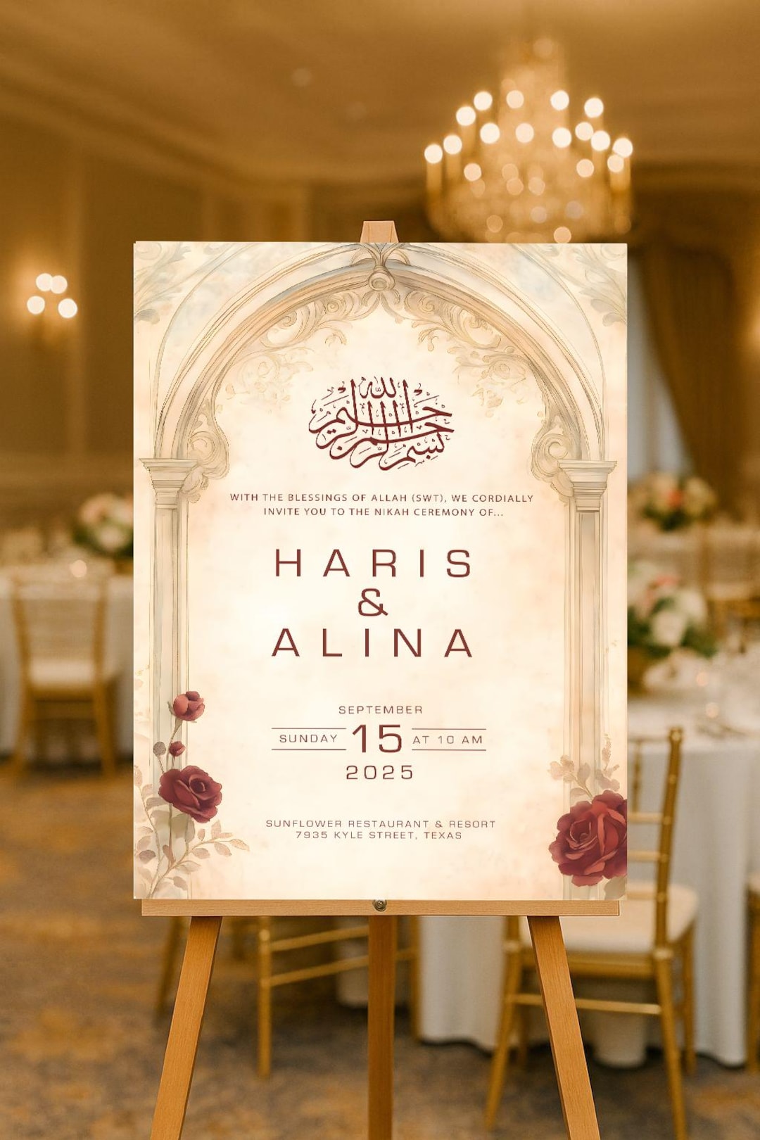 Custom Nikah Welcome Sign: Elegant Islamic Wedding Decor, Red Floral ...