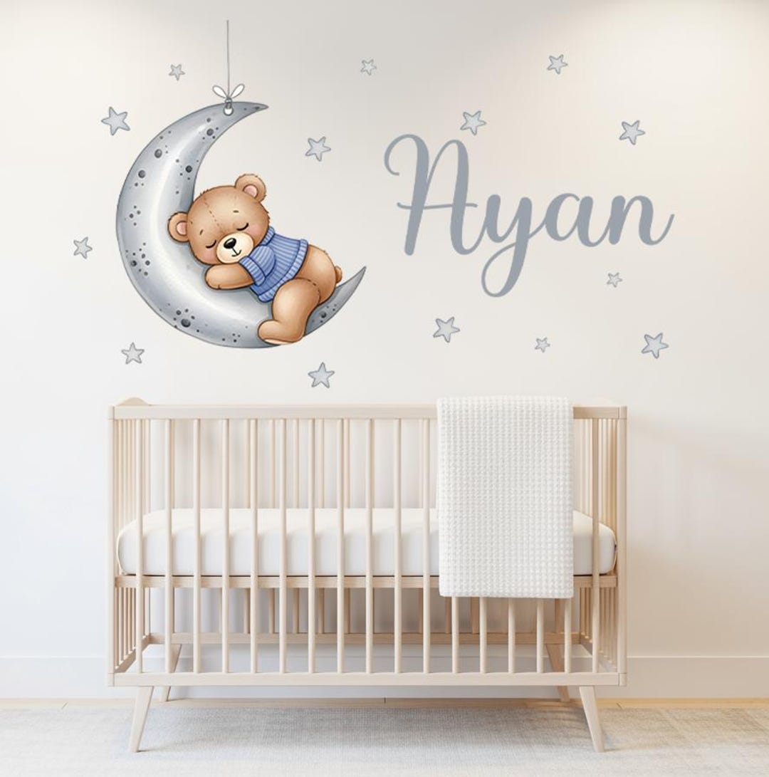 Personalized Teddy Bear Moon Wall Decal – Nursery Decor - Etsy