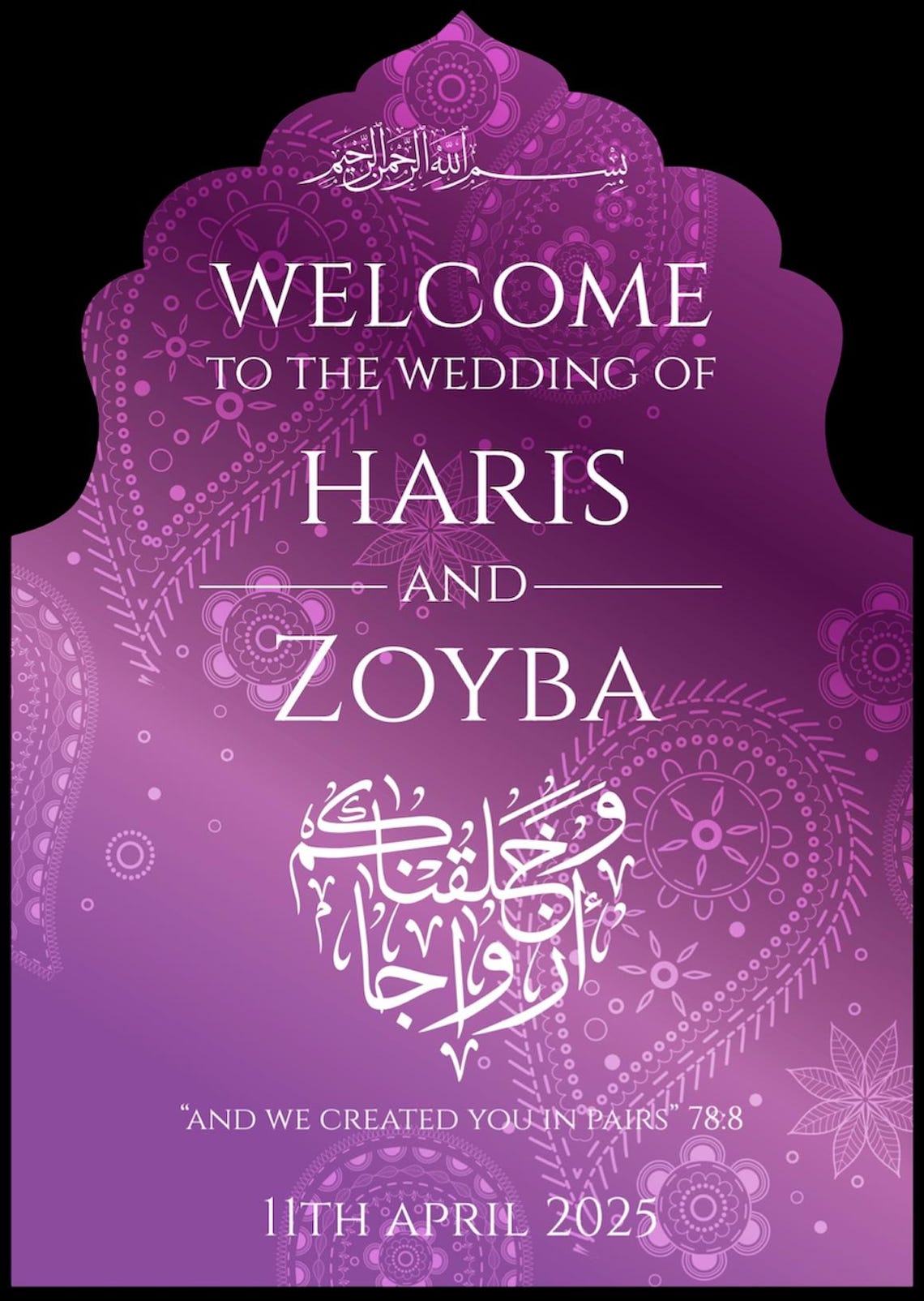 Mughal | Majestic | Welcome Sign | Nikkah Welcome Sign | Nikkah ...