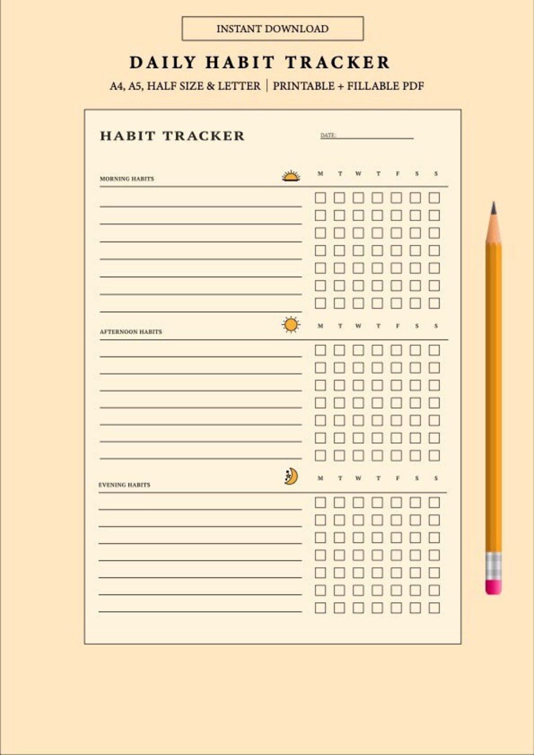 Daily Habit Tracker, Everyday Life Planner, Standard Checklist, A4 / A5 ...