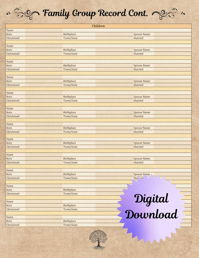 Family Group Record - Printable - Editable PDF - Etsy