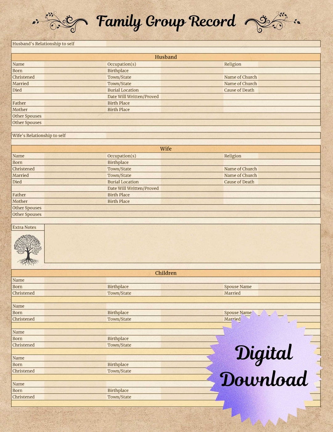 Family Group Record - Printable - Editable PDF - Etsy