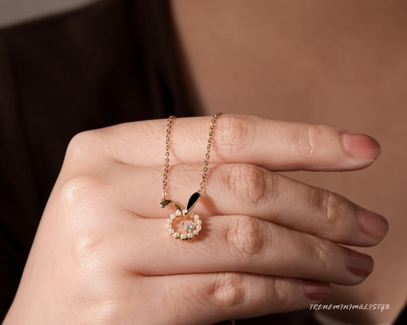 Gold Rabbit Pendant, Pearl Necklace, Sterling Silver Animal Jewelry - Etsy