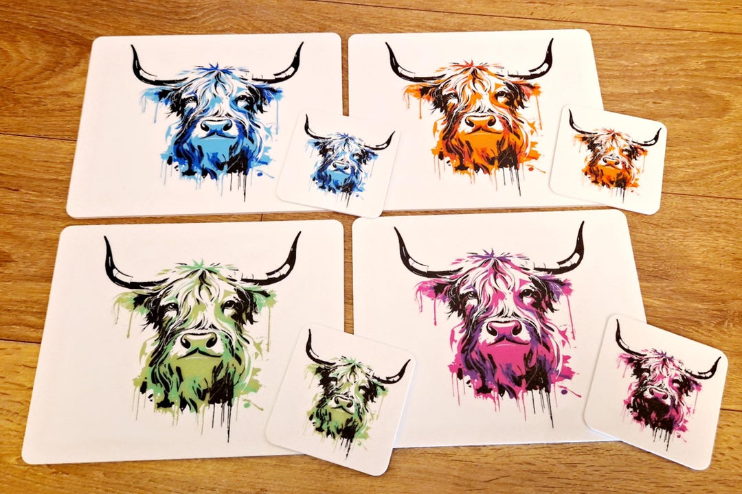 Highland Cow Coaster & Placemat Set 3D Printed Easy Clean Durable Home ...