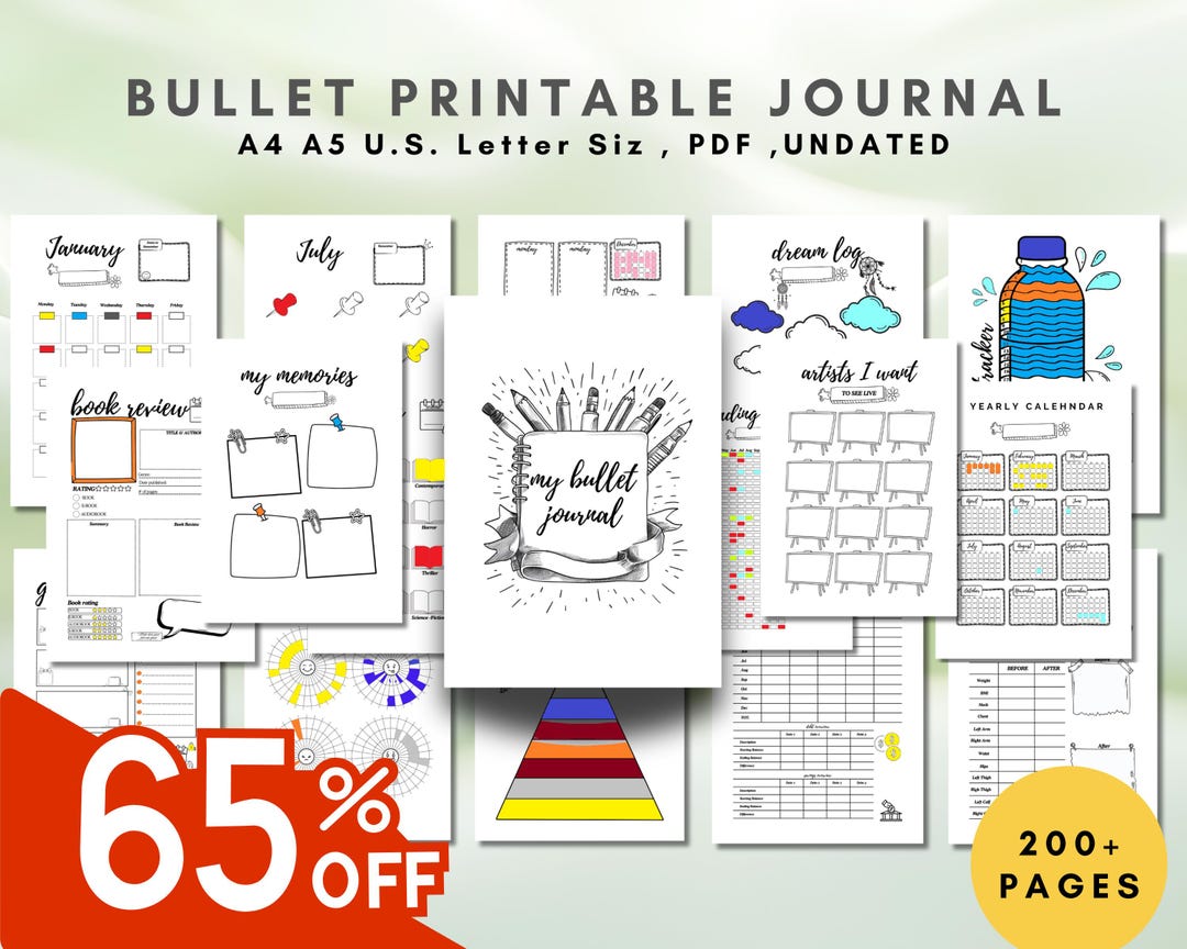 Bullet Journal PDF Printable Digital Planner Undated Monthly & Weekly ...