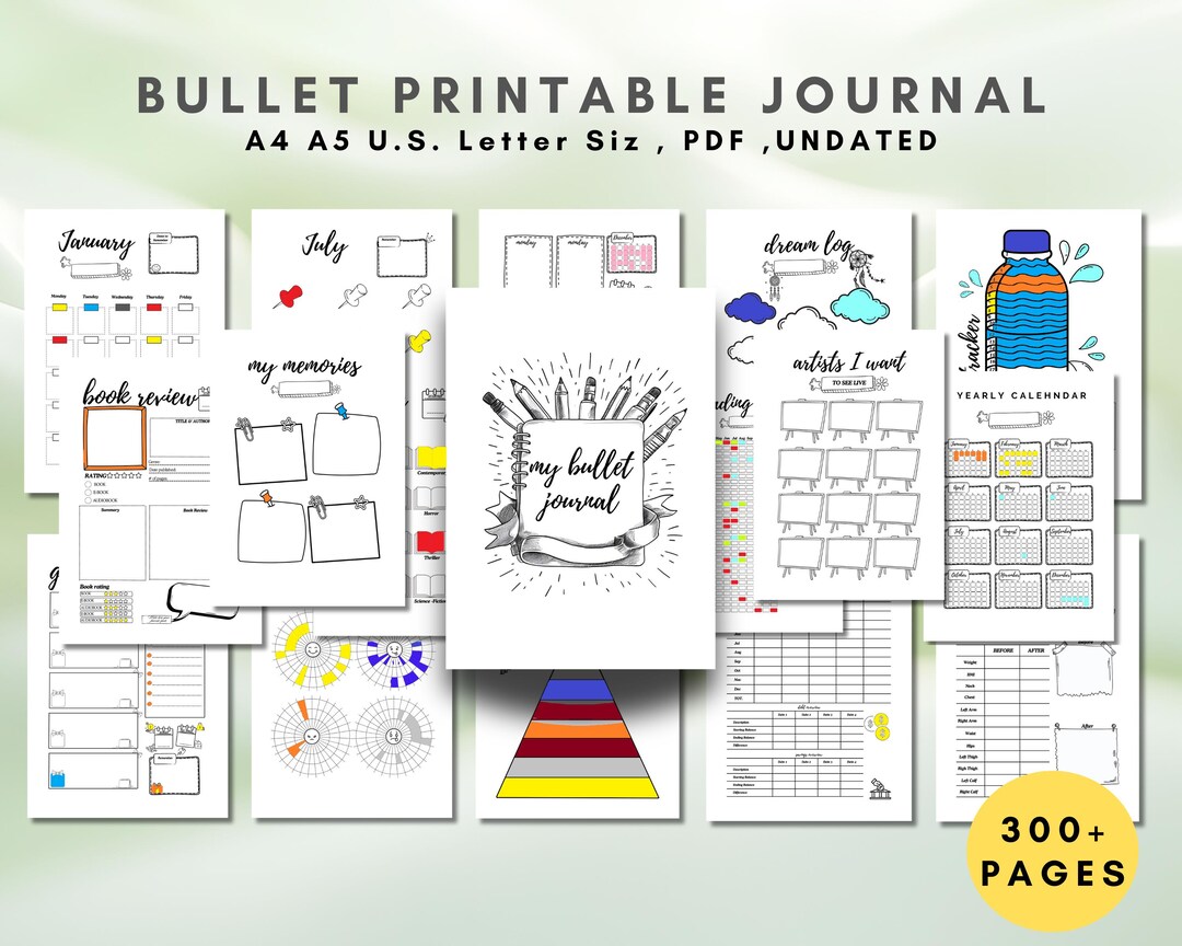 Bullet Journal PDF Printable Digital Planner Undated Monthly & Weekly ...