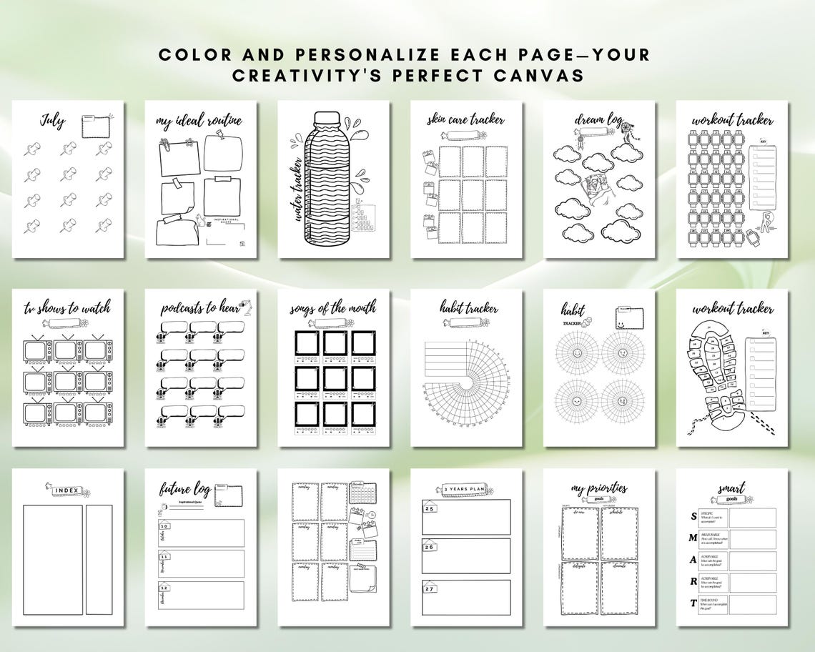 Bullet Journal PDF Printable Digital Planner Undated Monthly & Weekly ...