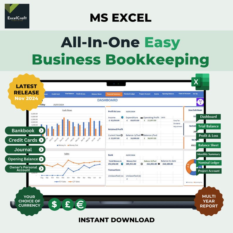 Bookkeeping Template for Small Businesses | Excel | Automated Financial ...