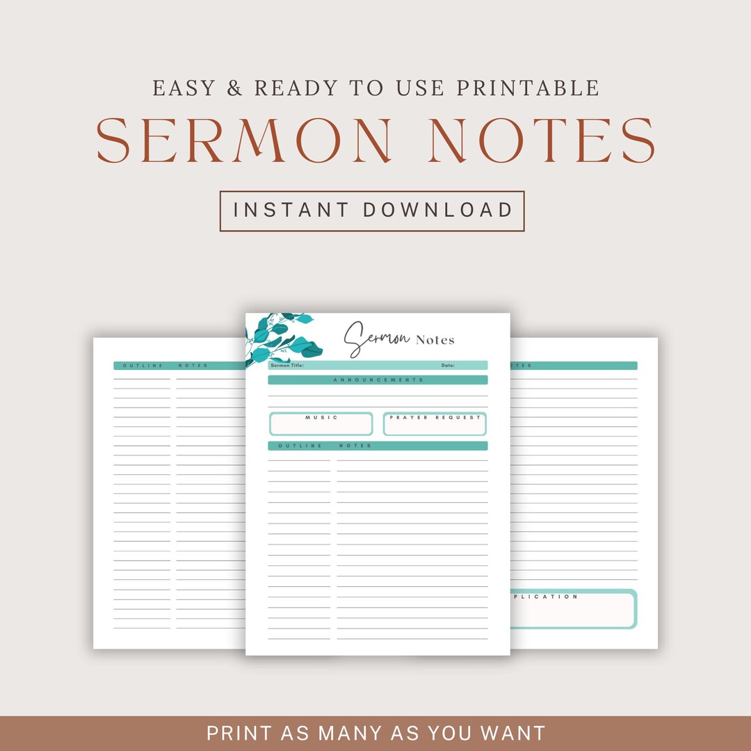Printable SERMON NOTES - Bible Notes - Bible Study- Prayer Journal ...