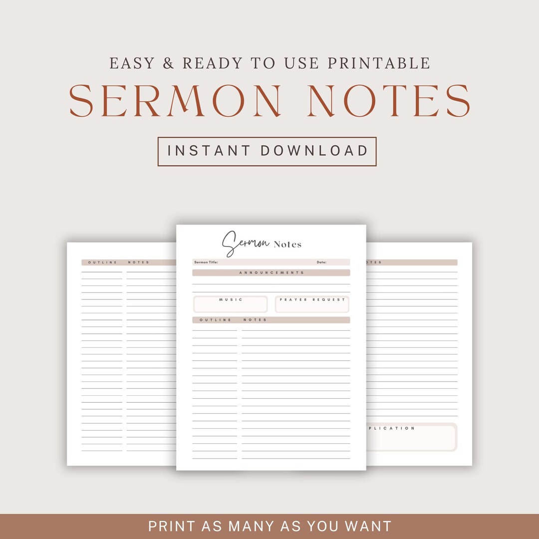 Printable SERMON NOTES Bible Notes Bible Study Prayer Journal Faith ...