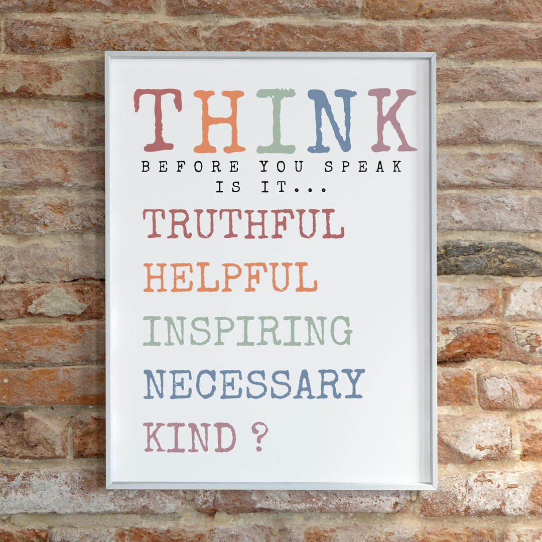 Think Before You Speak Sign, Counselor Office Decor, Boho Classroom Decor, Classroom Rules ...