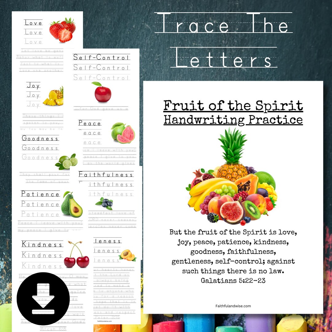 Fruit of the Spirit Kids Educational Activities HANDWRITING PRACTICE ...