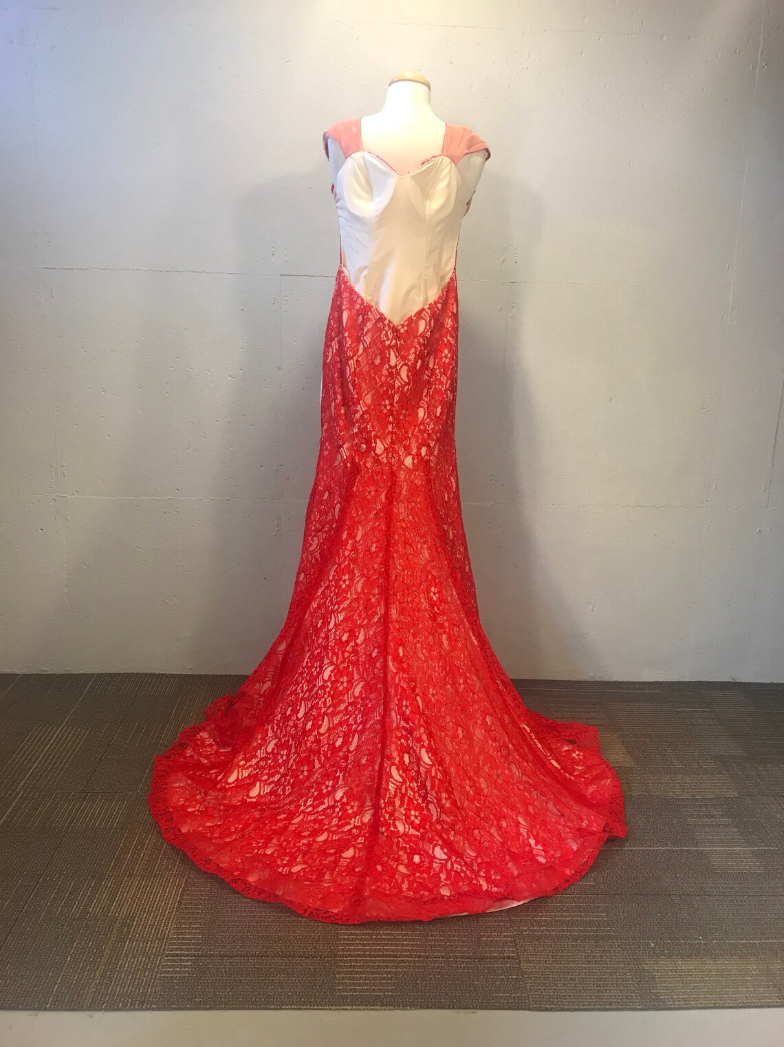 90s Scarlet Lace Fitted Gown Red Prom Dress Mermaid Formal Dress Fitted ...