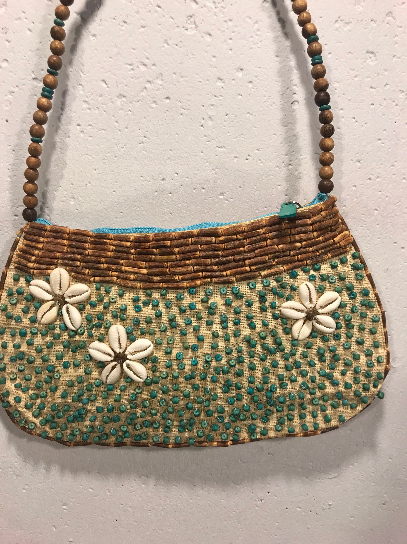 90s Mido Collection Beaded Shell Hand Bag Raffia Woven Wood - Etsy