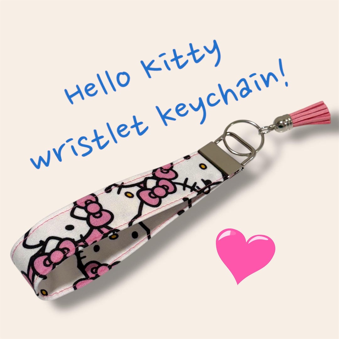 Cute Pink Hello Kitty Wristlet Keychain With Tassel Charm, 4 Colors ...