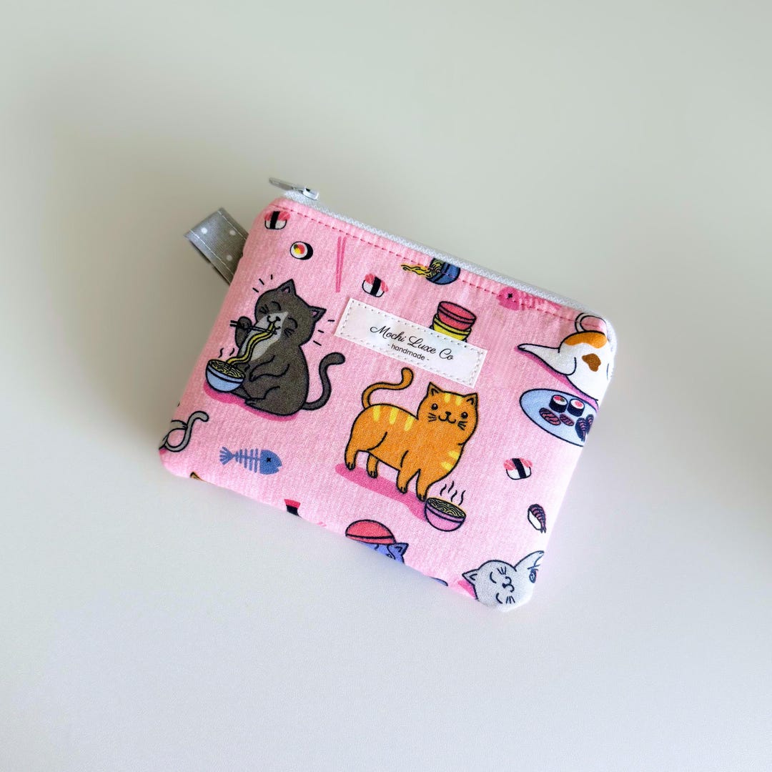 Cute Pink Mini Wallet, Sushi Ramen Cat Zipper Pouch, Card Holder Coin ...