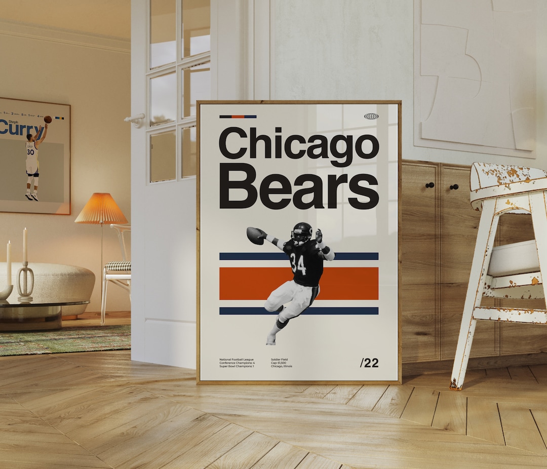 Chicago Bears Poster, Minimalist, Helvetica, Mid-century Modern, Football Bedroom Decor, NFL ...