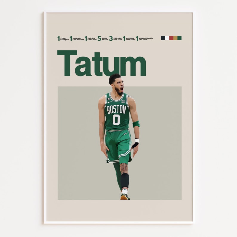 Jayson Tatum Poster, Boston Celtics NBA Poster, Minimalist, Helvetica ...