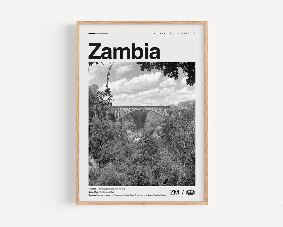Zambia Print Black and White, Zambia Wall Art, Zambia Poster, Zambia ...