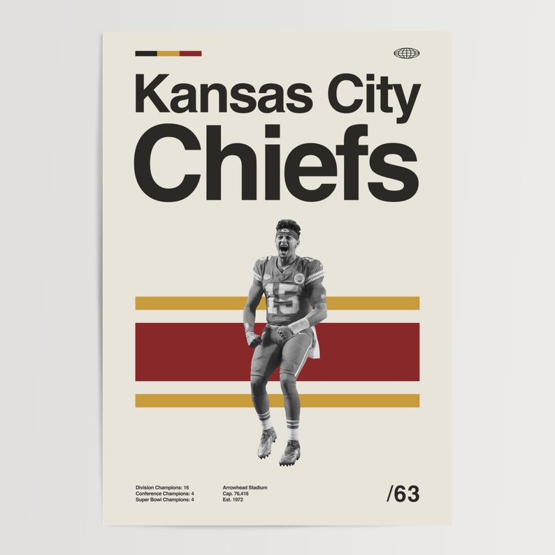 Kansas City Chiefs Poster, Minimalist, Helvetica, Mid-century Modern ...
