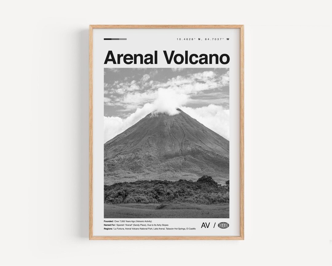 Arenal Volcano National Park Print Black and White, Arenal Volcano Wall ...