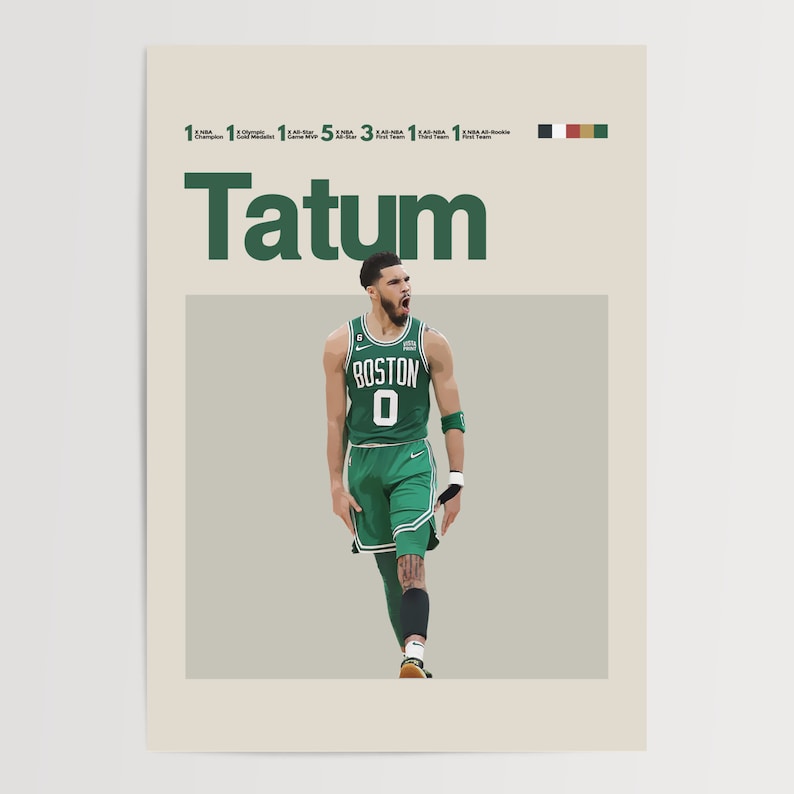Jayson Tatum Poster, Boston Celtics NBA Poster, Minimalist, Helvetica ...