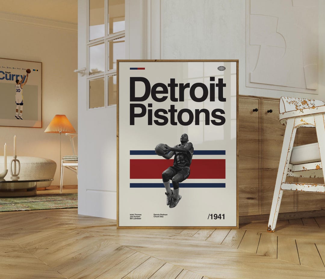 Detroit Pistons NBA Poster, Minimalist, Helvetica, Mid-century Modern ...
