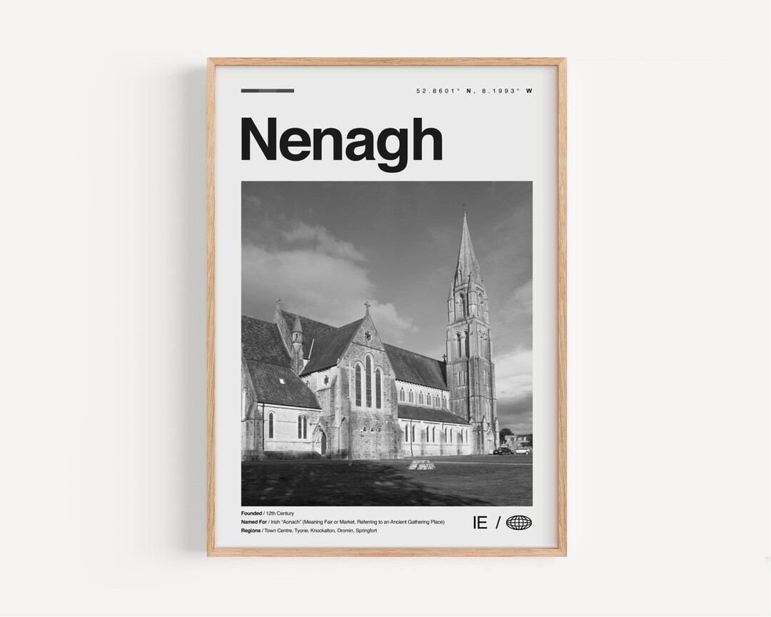 Nenagh Print Black and White, Nenagh Wall Art, Nenagh Poster, Nenagh ...