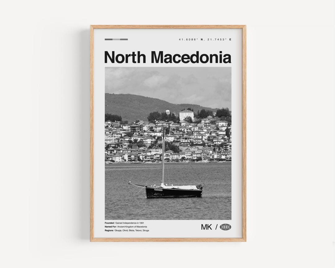North Macedonia Print Black and White, North Macedonia Wall Art, North ...