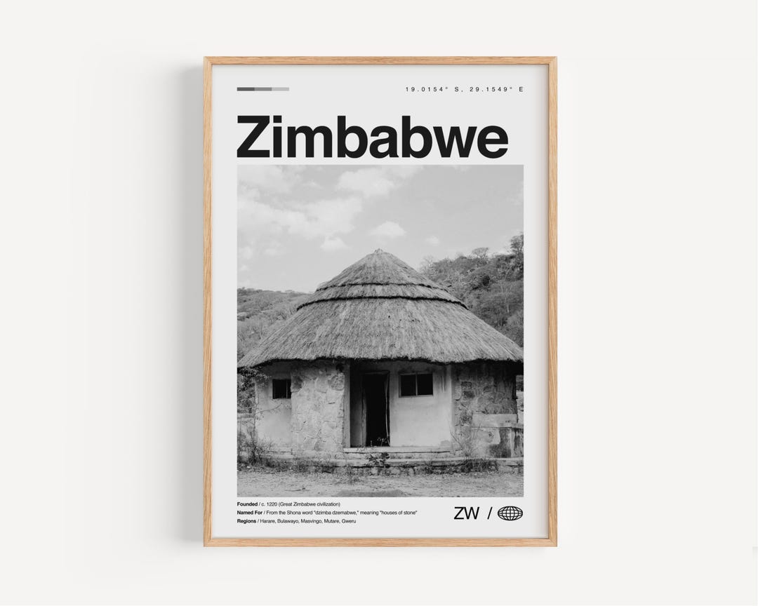 Zimbabwe Print Black and White, Zimbabwe Wall Art, Zimbabwe Poster ...
