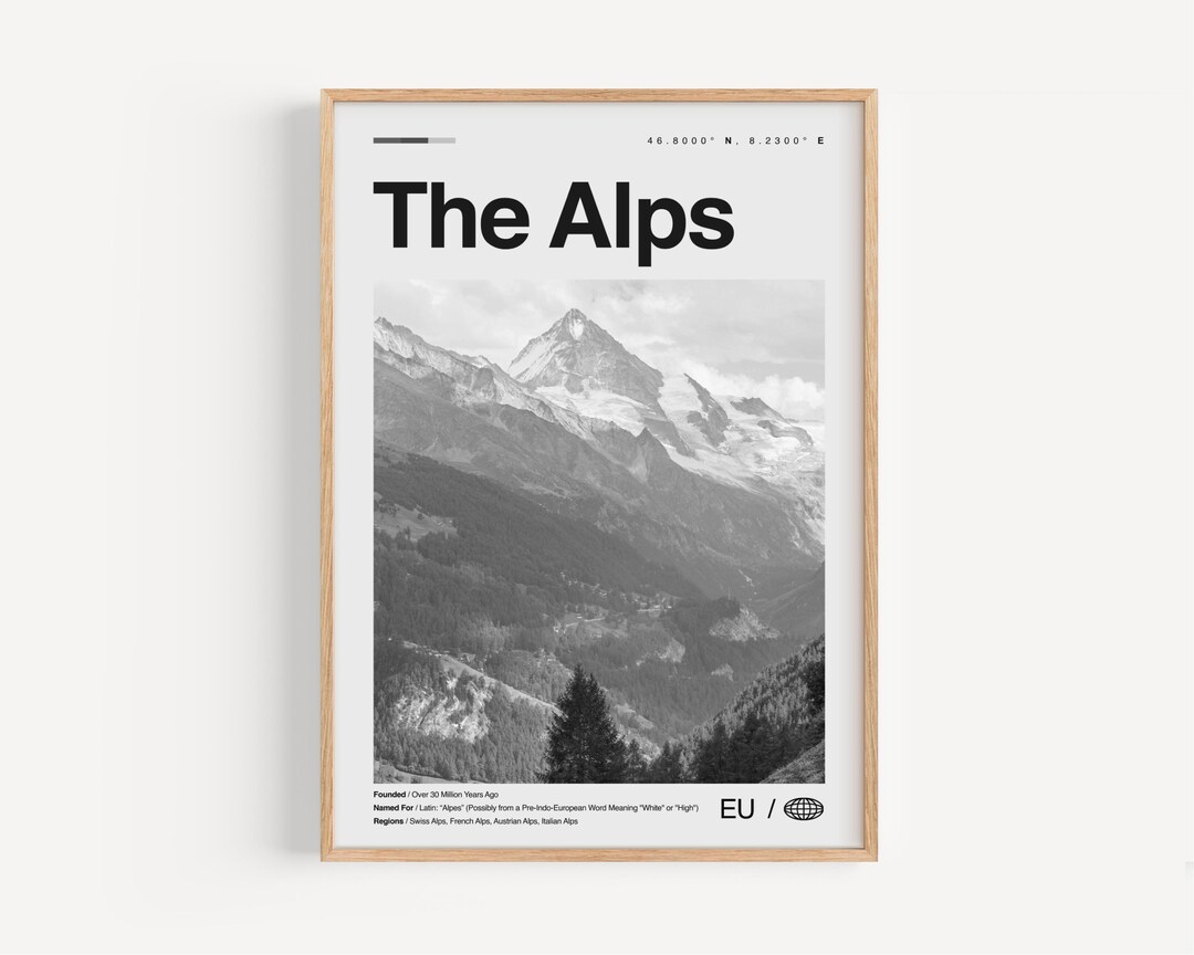 The Alps Print Black and White, the Alps Wall Art, the Alps Poster, the ...